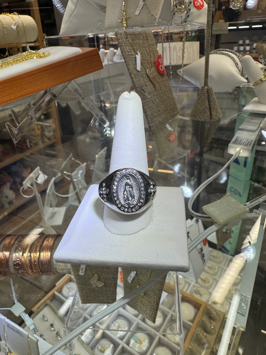 Oval Crystal Cross on Side Virgin Mary Ring – Southwest Expressions